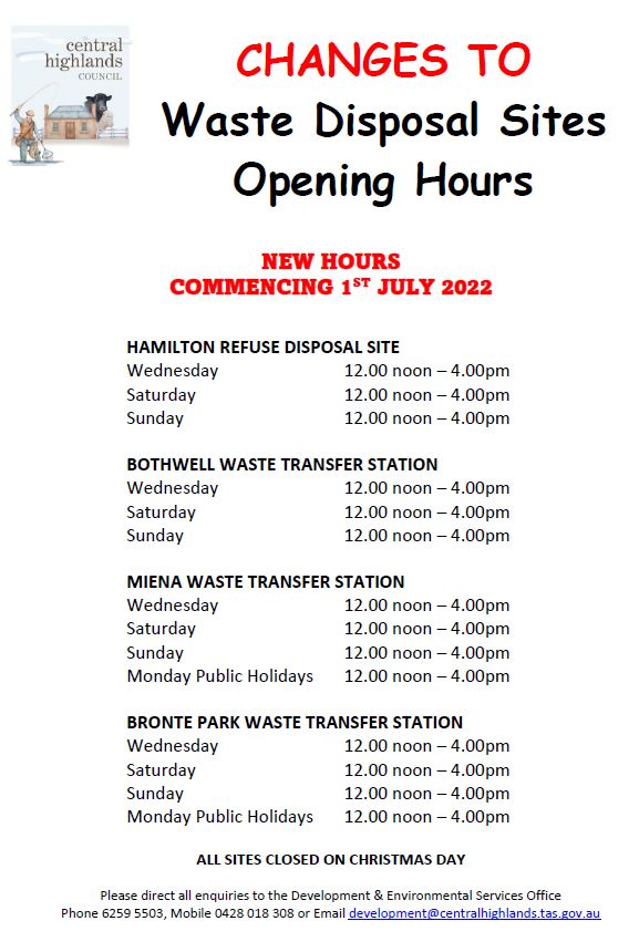 Central Highlands Council | * Changes to Opening Hours for Waste ...